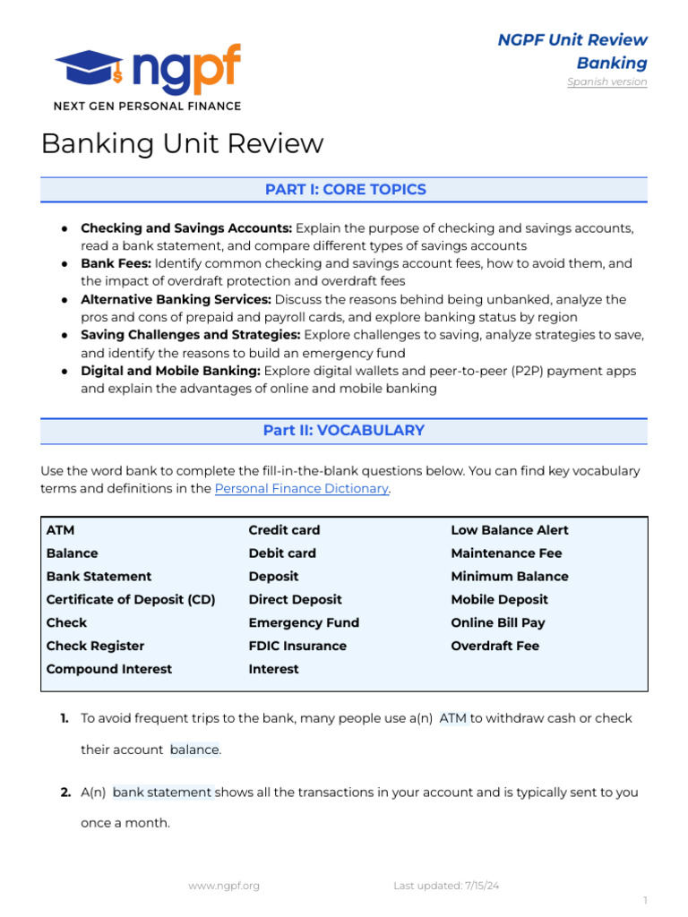 Banking Unit Review and Strategies | PDF | Transaction Account | Banks