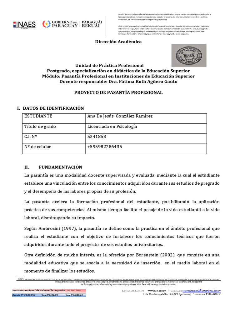 Pasantía Profesional en Educación Superior | PDF | Sicología | Maestros