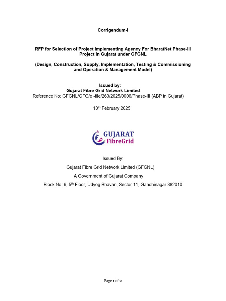Corrigendum-I - RFP - BharatNet phase-III - ABP | PDF