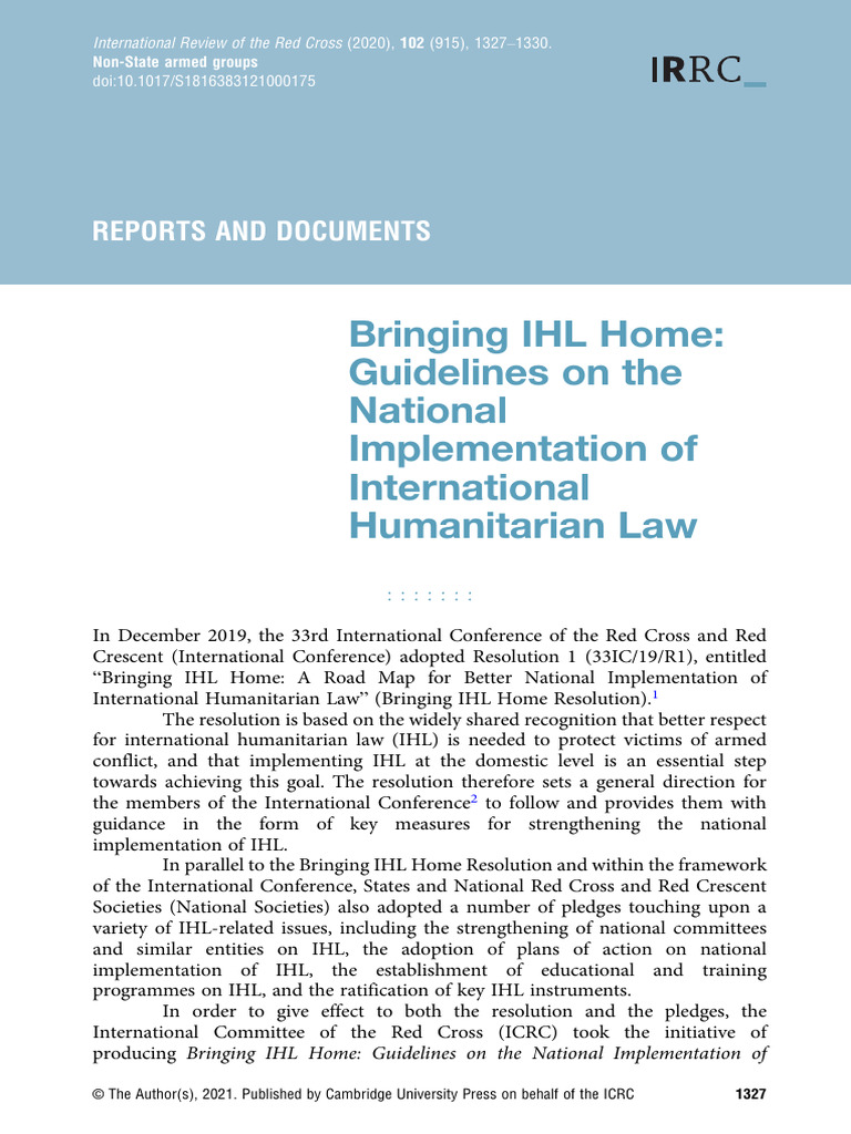 Bringing Ihl Home Guidelines On National Implementation of Ihl 915 ...