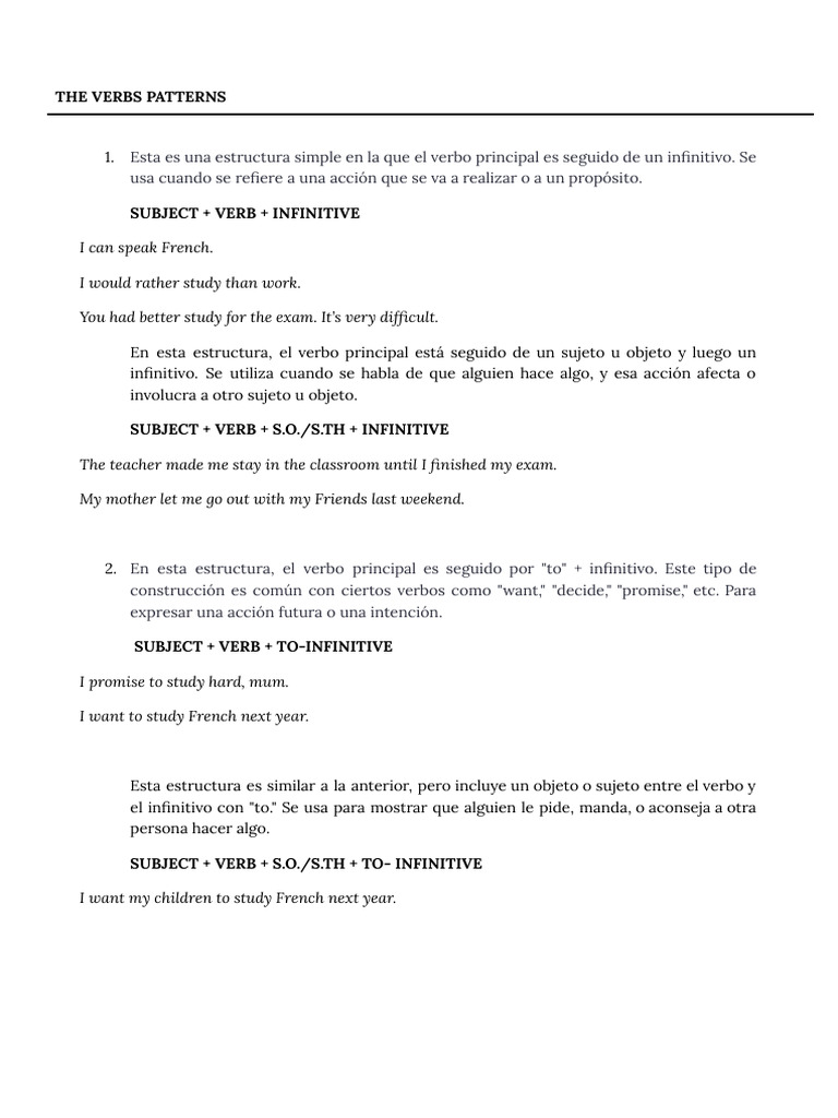 Estructuras de Verbos en Inglés | PDF | Verbo | Gramática
