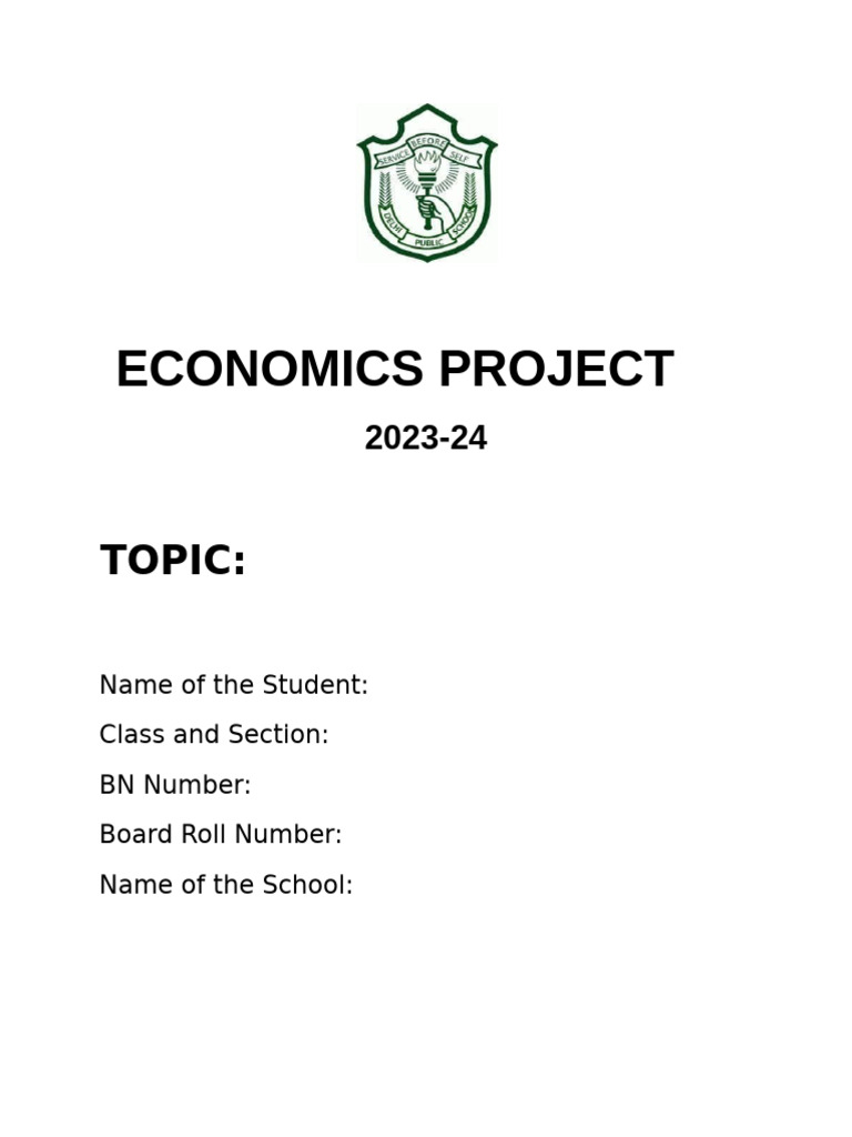 Economics Project Cover Page Template | PDF