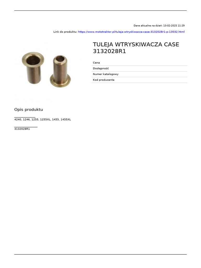 Tuleja Wtryskiwacza Case 3132028r1 | PDF