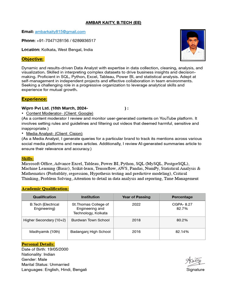 Ambar Kaity-CV | PDF | Data Analysis | Computing