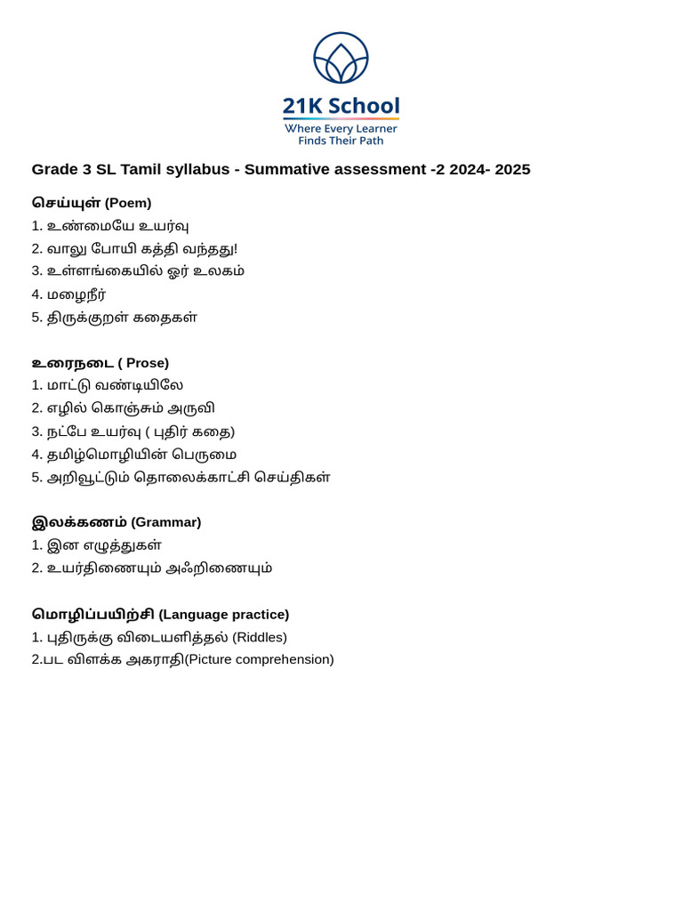GR 3+SL+Tamil+SA+ 2+syllabus | PDF