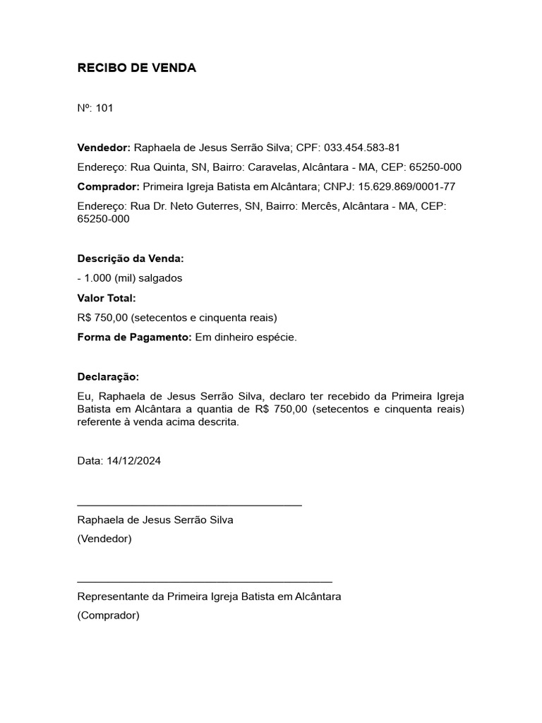 Recibo de Venda | PDF