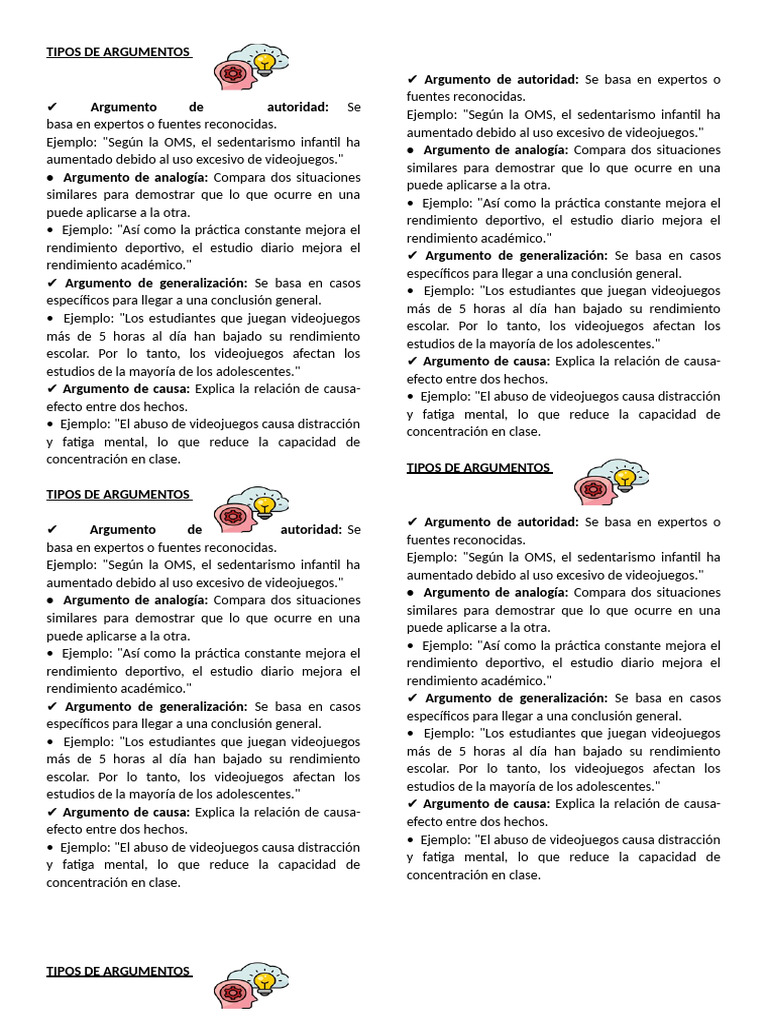 TIPOS DE ARGUMENTOS PARA ESTUDIANTES 4° | PDF | Videojuegos | Estilo de ...