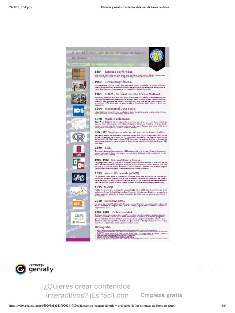 Historia y Evolución de Los Sistemas de Bases de Datos | PDF | Mi sql | Bases de datos