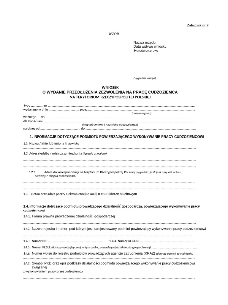 Wniosek o Przedluzenie Zezwolenia Na Prace Cudzoziemca | PDF