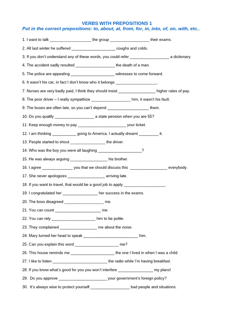 Verbs With Prepositions 1 | PDF