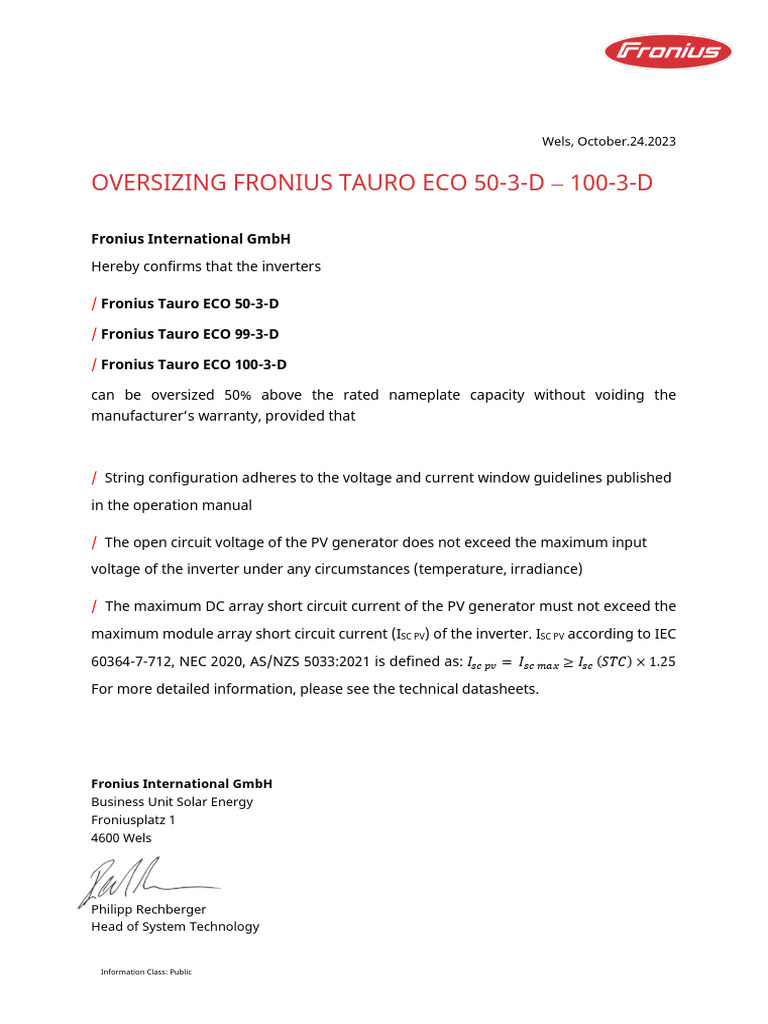 SE CER Oversizing Fronius Tauro ECO 50-3-D - 100-3-D EN | PDF