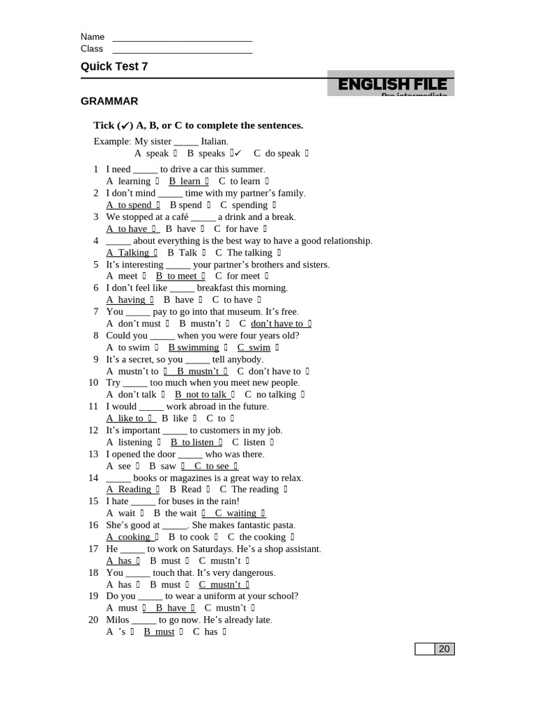 EF3e Preint Quicktest 07 | PDF