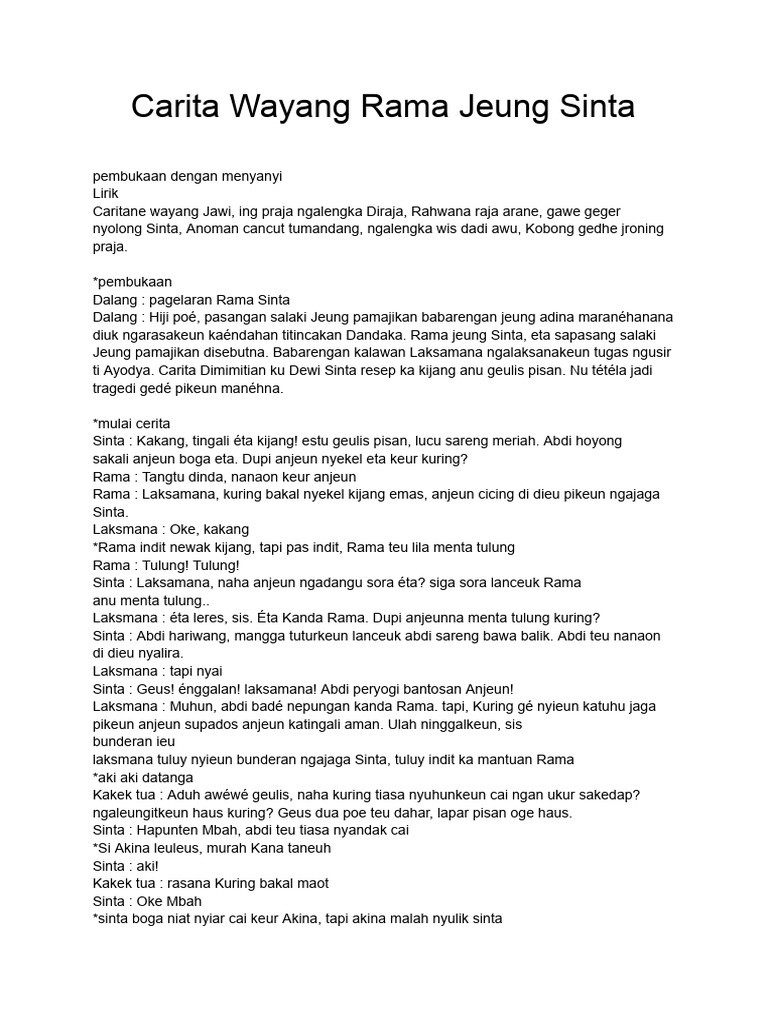 Carita Wayang Rama Jeung Sinta | PDF
