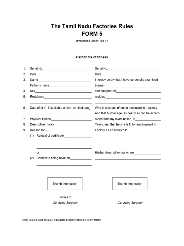 Form 5 - Certificate of Fitness | PDF