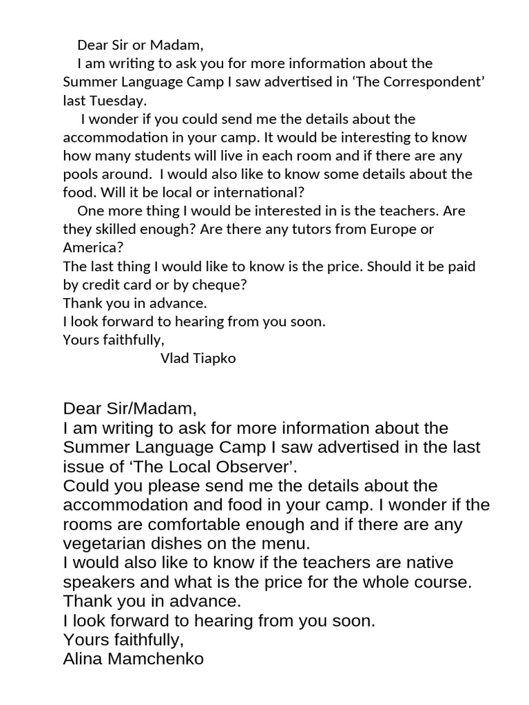 Asking For Information Letter | PDF