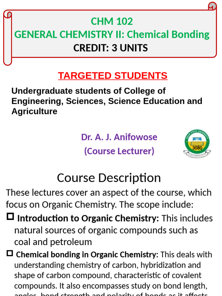 CHM 102 Lecture 1 | PDF