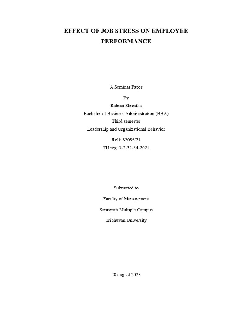 Effect of Job Stress On Employee Performance 2 | PDF | Occupational ...