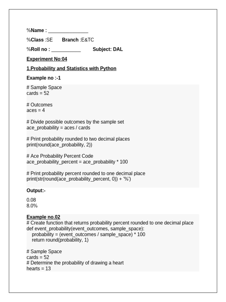 Exp 4 Statistical Data Analysis With Python SDK Ok | PDF | Probability | Applied Mathematics