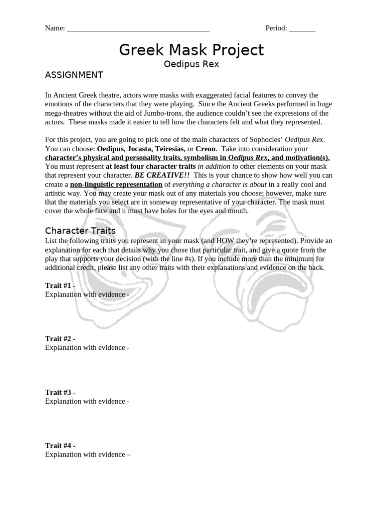 Oedipus Rex Character Mask Project | PDF