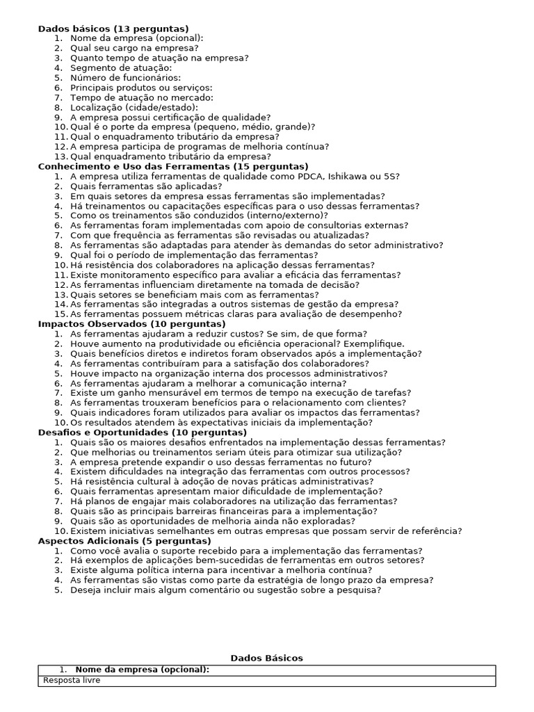 Pesquisa sobre Ferramentas de Qualidade | PDF | Qualidade (negócios ...