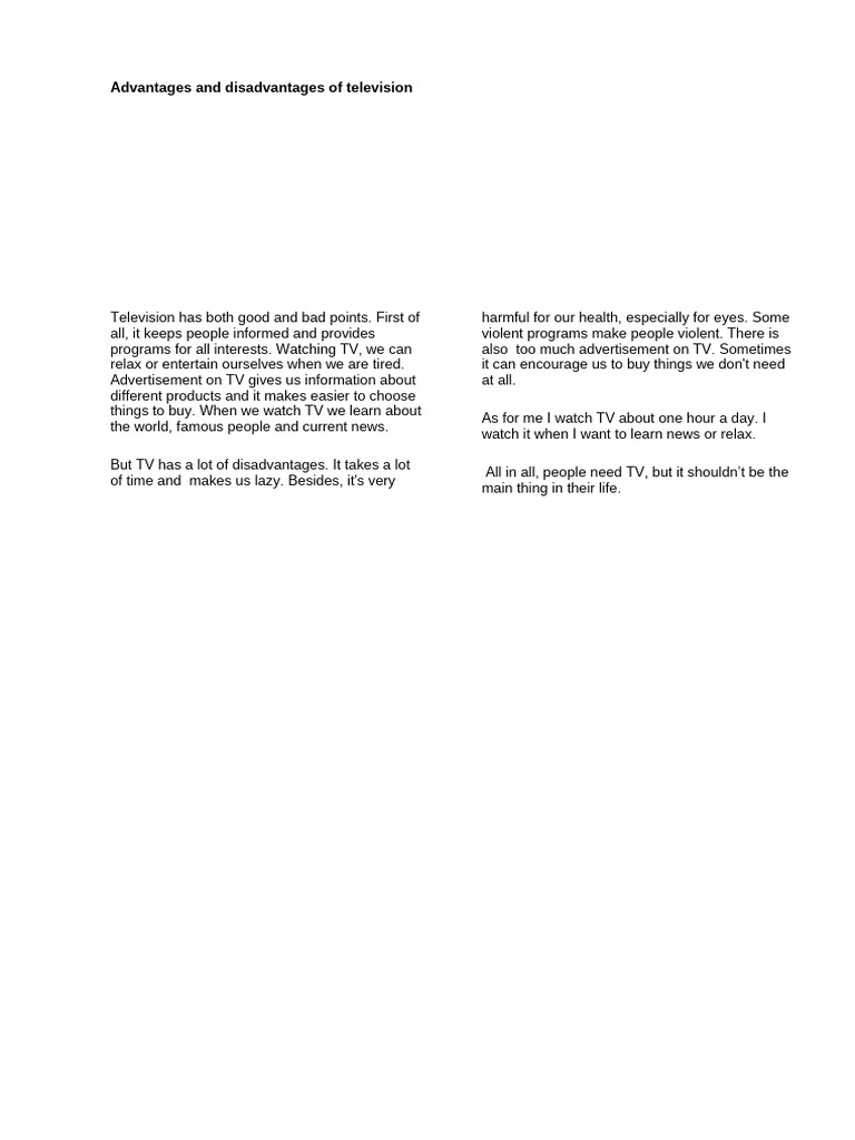 Pros and Cons of Television | PDF