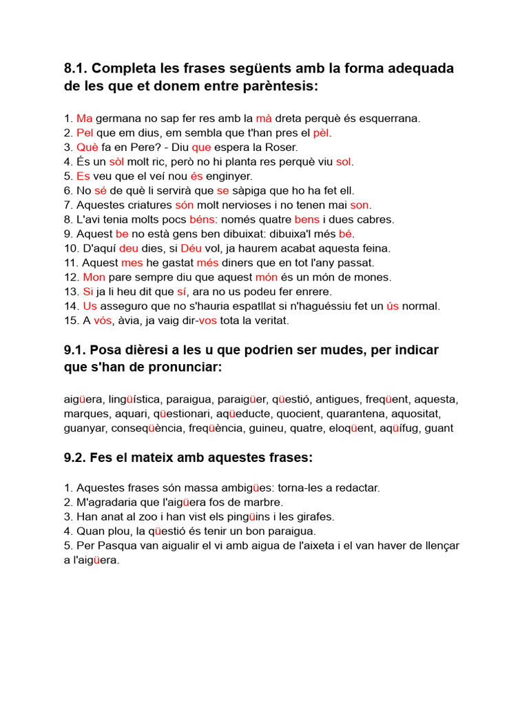 Exercicis Català | PDF