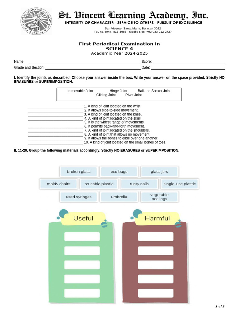 Science 4 First Periodical Exam 2024-2025 | PDF