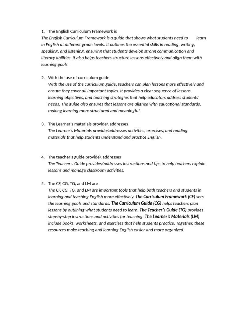 English Curriculum Framework Overview | PDF