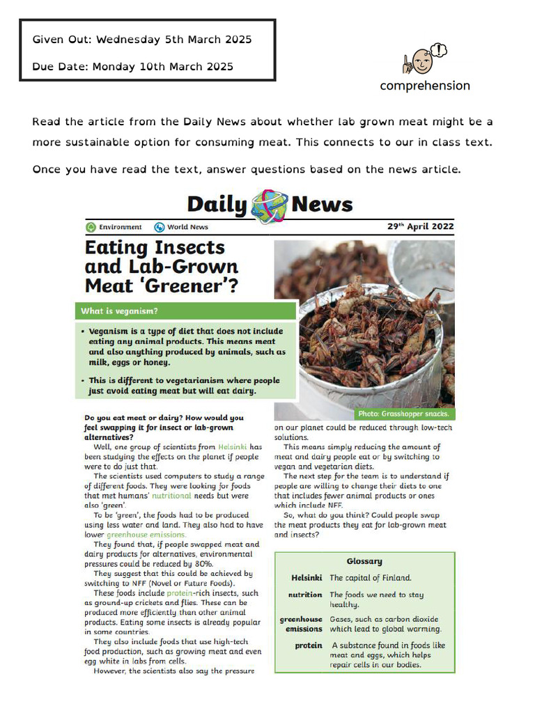 6.2.8 - Sustainable Meat Comprehension Homework | PDF
