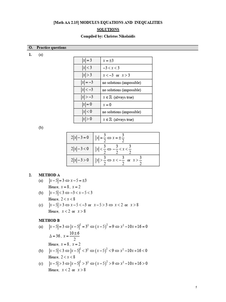 [Math-AA 2.15] MODULUS EQUATIONS AND INEQUALITIES_solutions | PDF ...