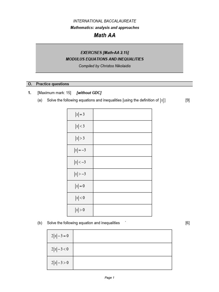 (Math-AA 2.15) MODULUS EQUATIONS AND INEQUALITIES - Eco | PDF | Applied ...