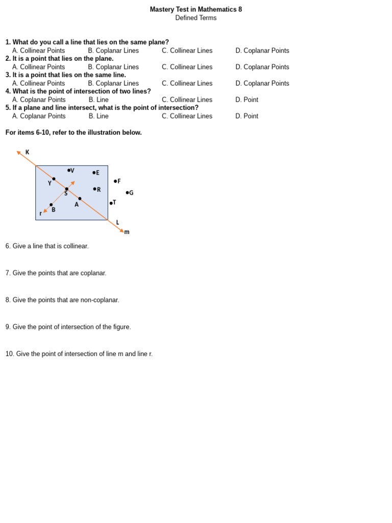 2_Mastery-Test-in-Mathematics-8 | PDF | Line (Geometry) | Euclid