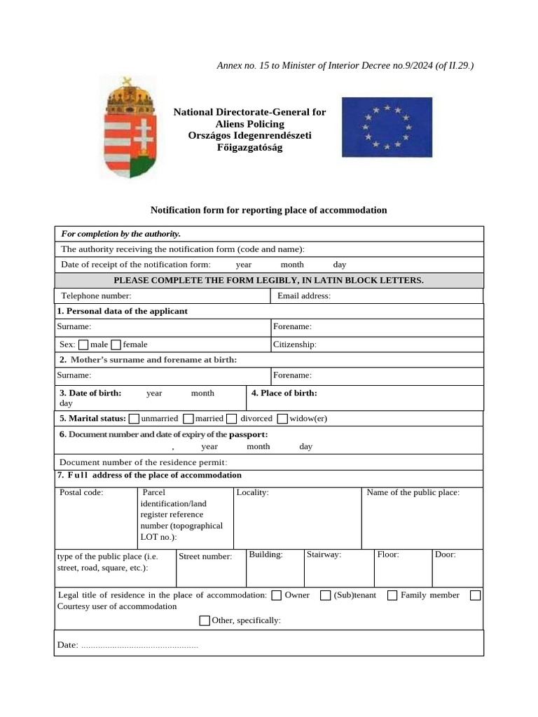 Notification Form For Reporting Place of Accommodation | PDF ...
