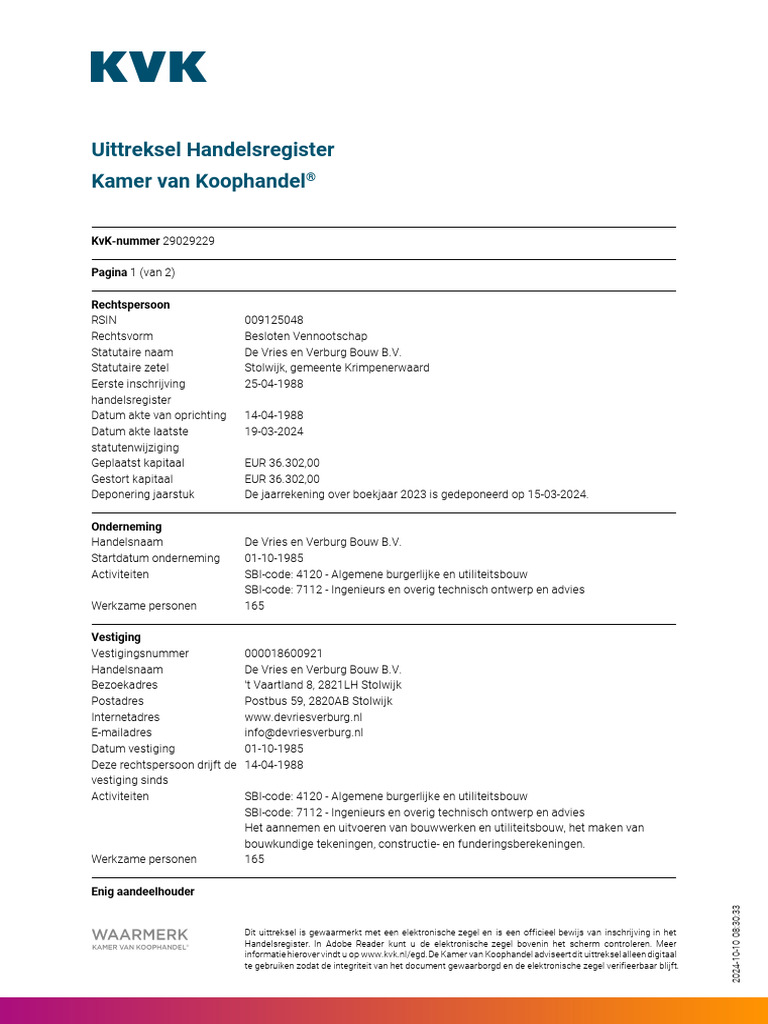 De Vries en Verburg - Uittreksel KVK | PDF