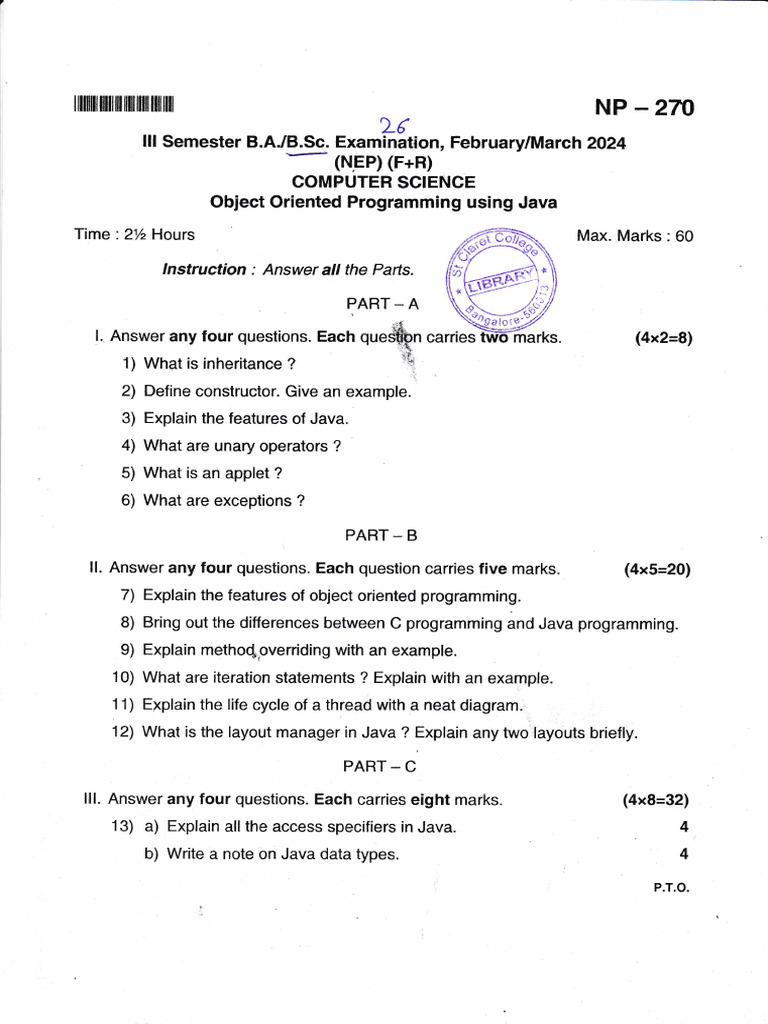 26objectorientedprogrammingusingjavafebmar2024 Pdf Java Programming Language Object