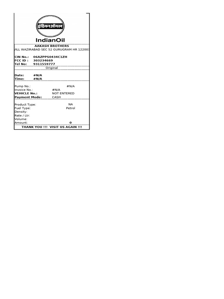 Petrol Pump Receipt Format | PDF