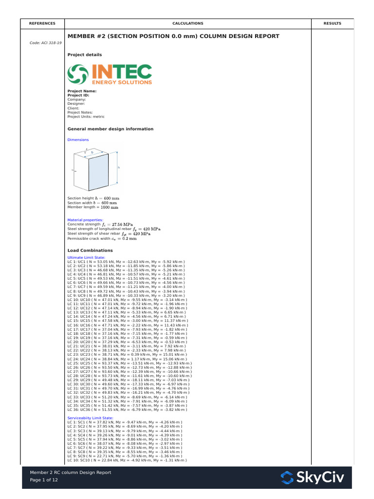 Member RC Column Design Report 2 - 0 | PDF | Bending | Beam (Structure)