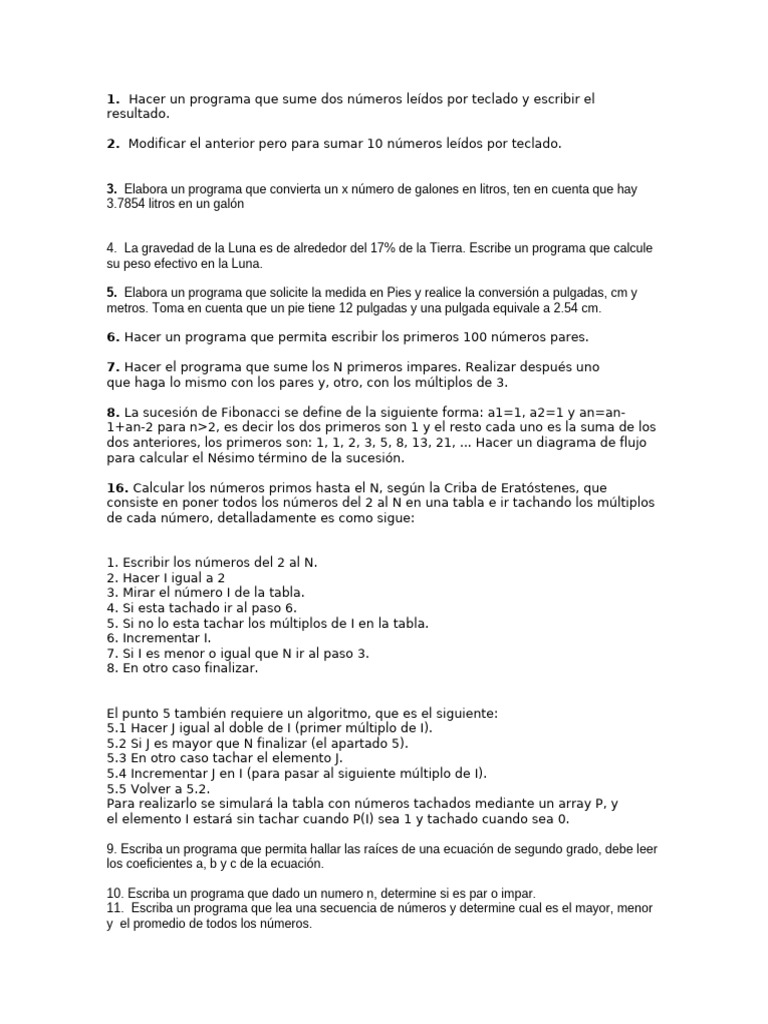 Ejercicios Programacion Basica | PDF