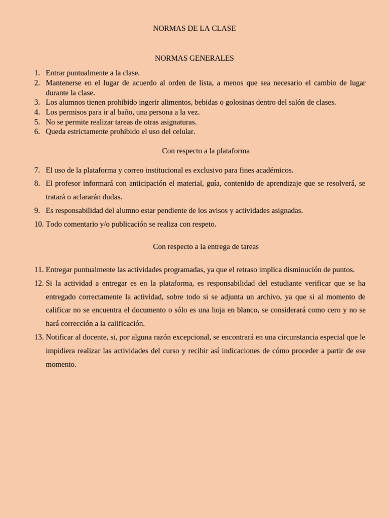 Normas Esenciales para Clases Efectivas | PDF
