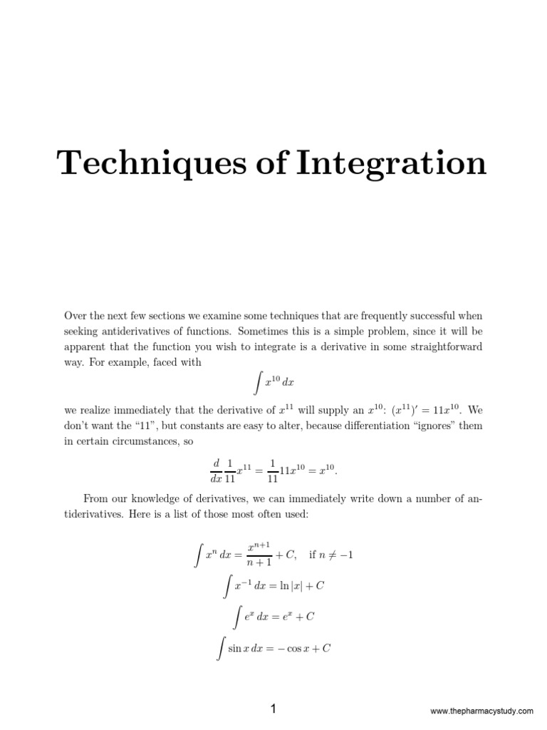 Techniques of Integration | PDF | Trigonometric Functions | Algebra