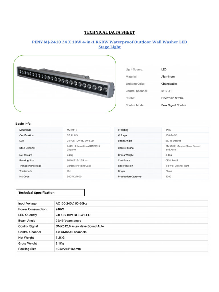 Peny 240watts Wall Washer Datasheet | PDF