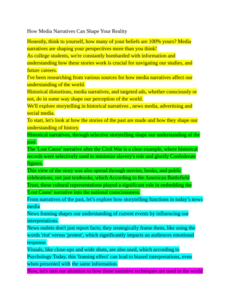 Media Narratives: Shaping Perceptions | PDF | Narrative | Advertising