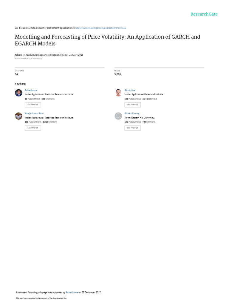 (2) Modelling and Forecasting of Price Volatility An Application | PDF ...