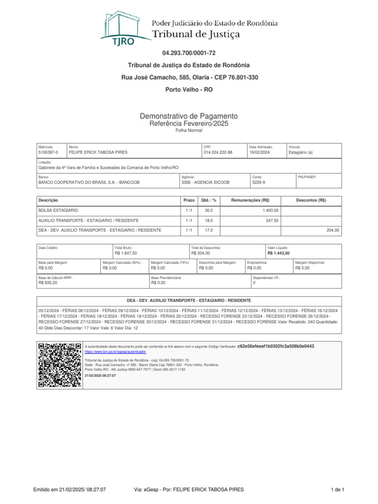 Contracheque 202502 - Felipe Erick Tabosa Pires - 21-02-2025!08!27 - 22 | PDF