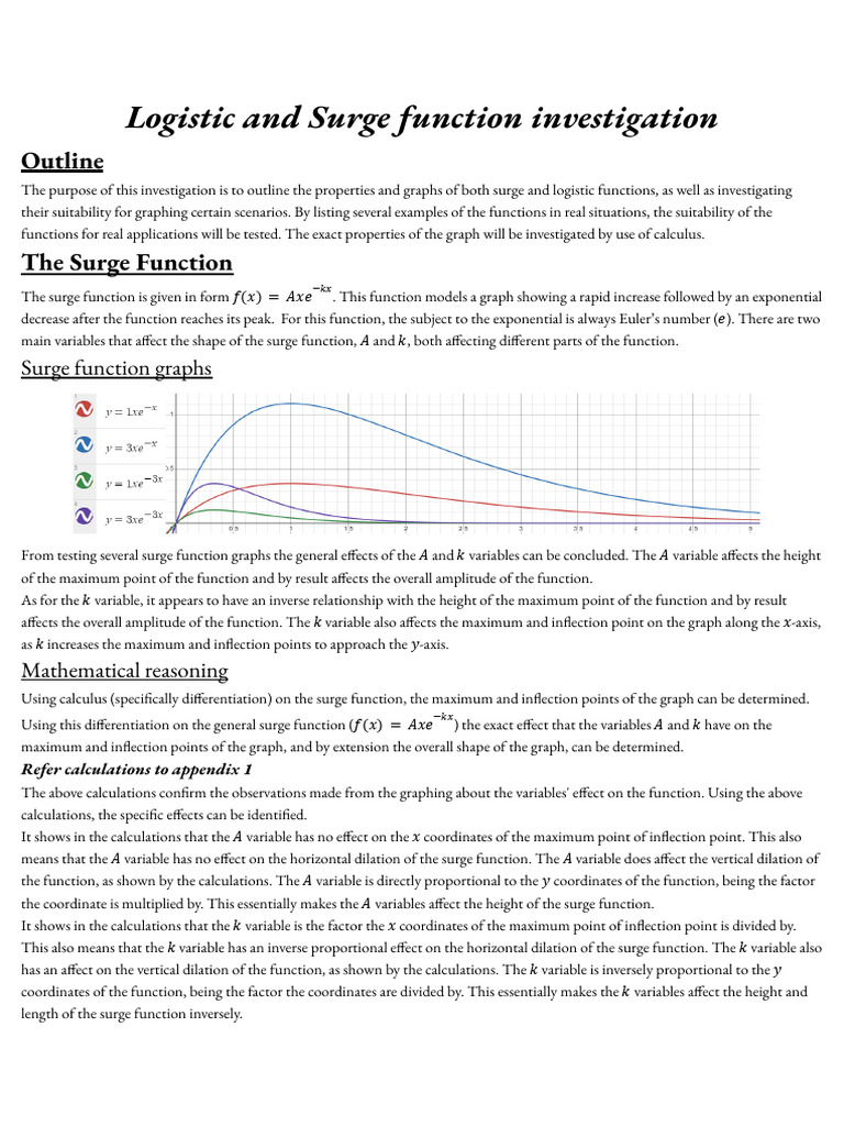 Logistic and Surge Function Investigation | PDF | Function (Mathematics) | Logistic Function