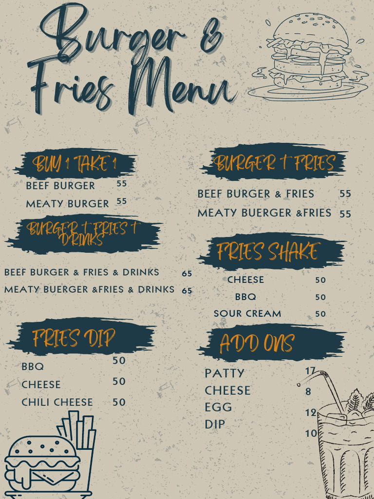 Beef Burger and Fries Menu Options | PDF