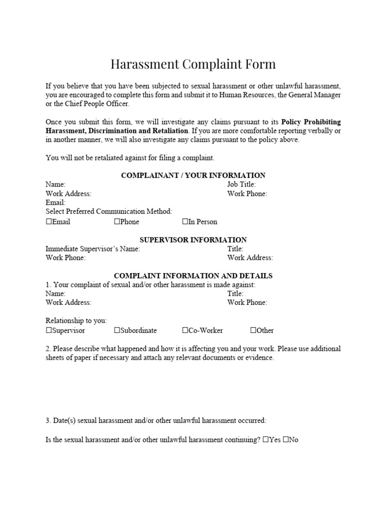 Harassment Complaint Submission Form | PDF