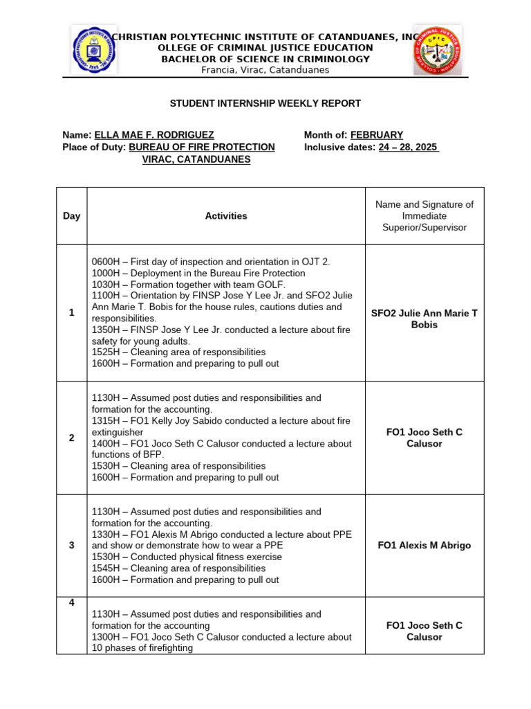 EM BFP Weekly Accomplishment | PDF | Public Safety | Emergency Services