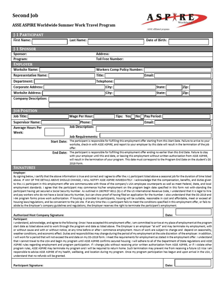 Second Job Offer 2021 Fillable | PDF | Employment | Industrial Relations