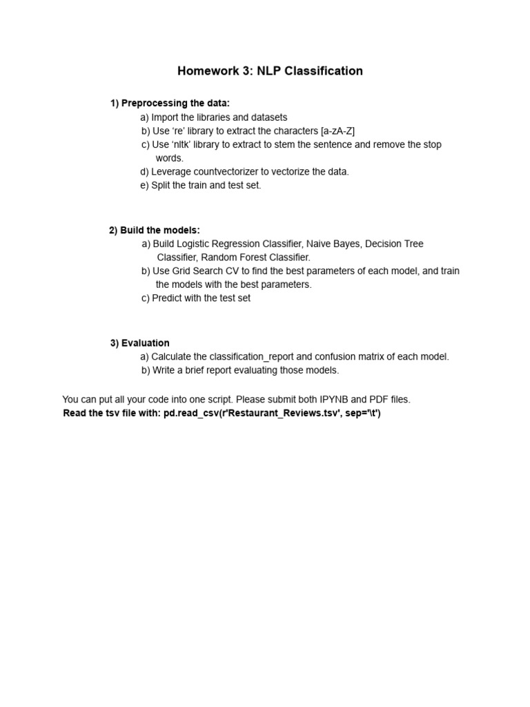 NLP Classification Homework Guide | PDF